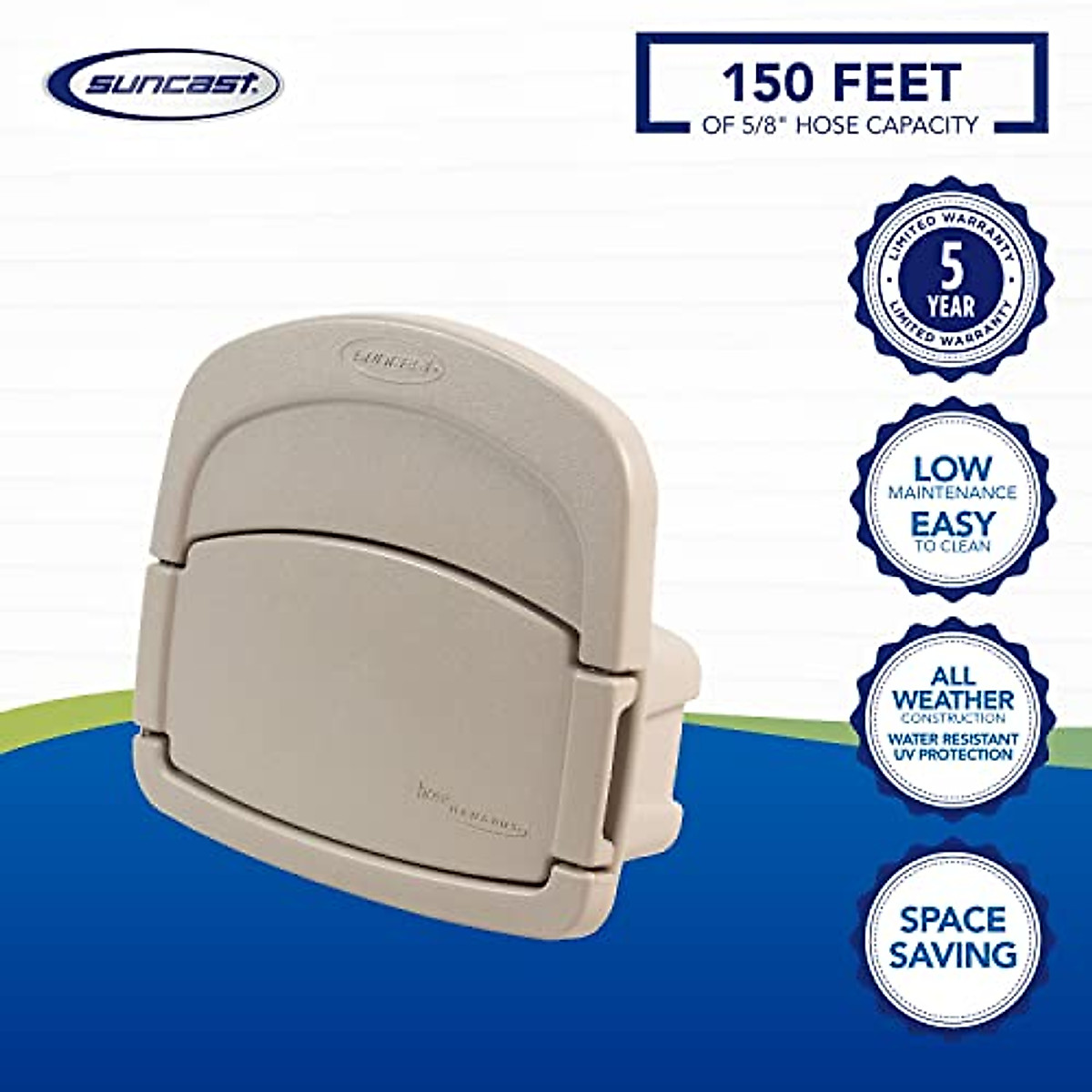 Suncast CPLDHH15000 Deluxe Garden Hangout with 150-Foot Capacity And Enclosed Storage Compartment, DHH150 Hose Hanger, No Size, Light Taupe