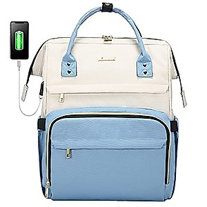 LOVEVOOK Laptop Backpack for Women Fashion Business Computer Backpacks Travel Bags Purse Doctor Nurse Work Backpack with USB Port, Fits 15.6-Inch Laptop Beige-Light Blue