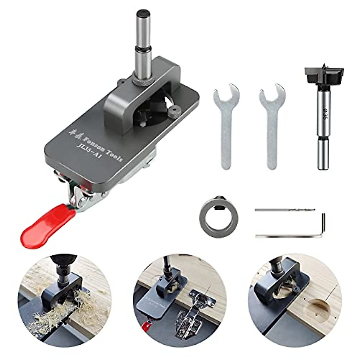 KKUYT 35mm Concealed Hinge Jig, Accurate Locking Hinge Drilling Jig Hole Guide Hole Puncher Locator Woodworking Tool for Door Cabinets Hinges Mounting