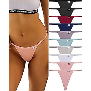 FINETOO 10 Pack G-String Thongs for Women Cotton Panties Stretch T-back Tangas Low Rise Hipster Underwear Sexy S-XL (10 pack thongs, Small)
