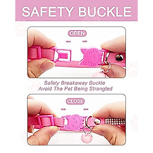 Solmoony Breakaway Cat Collars with Bell,Adjustable Safe Kitten Collar,Cat Collars for Girl Cats with Rhinestone Soft Velvet (Pink)
