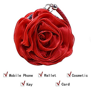 Goclothod Women Rose Shaped Clutch Soft Satin Wristlet Handbag Wedding Party Purse(Medium)