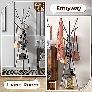 MULSH Standing Coat Rack Hat Hanger Coat Rack Hooks Coat Rack Hall Tree Entryway Standing Hat Jacket Coat Hanger Rack in Grey,17.72" W x 17.72" D x 73.46" H