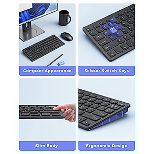 seenda Wireless Keyboard and Mouse Combo, Compact Small Keyboard Mouse Set with 2.4G USB Receiver, Slim Portable Keyboard and Silent Wireless Mouse for Laptop, Computer, Desktop, PC, Windows, Black