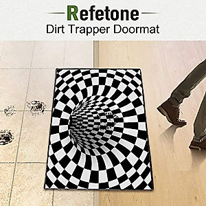 GAGNONLEE 3D Vortexes Illusion Carpet Black White Plaid Square Rugs 3D Visual Optical Floor Mat for Bedroom Livingroom Home Decor Non-Slip Area Rug 24 x 16 inch, 24'x 16'（60x40cm）