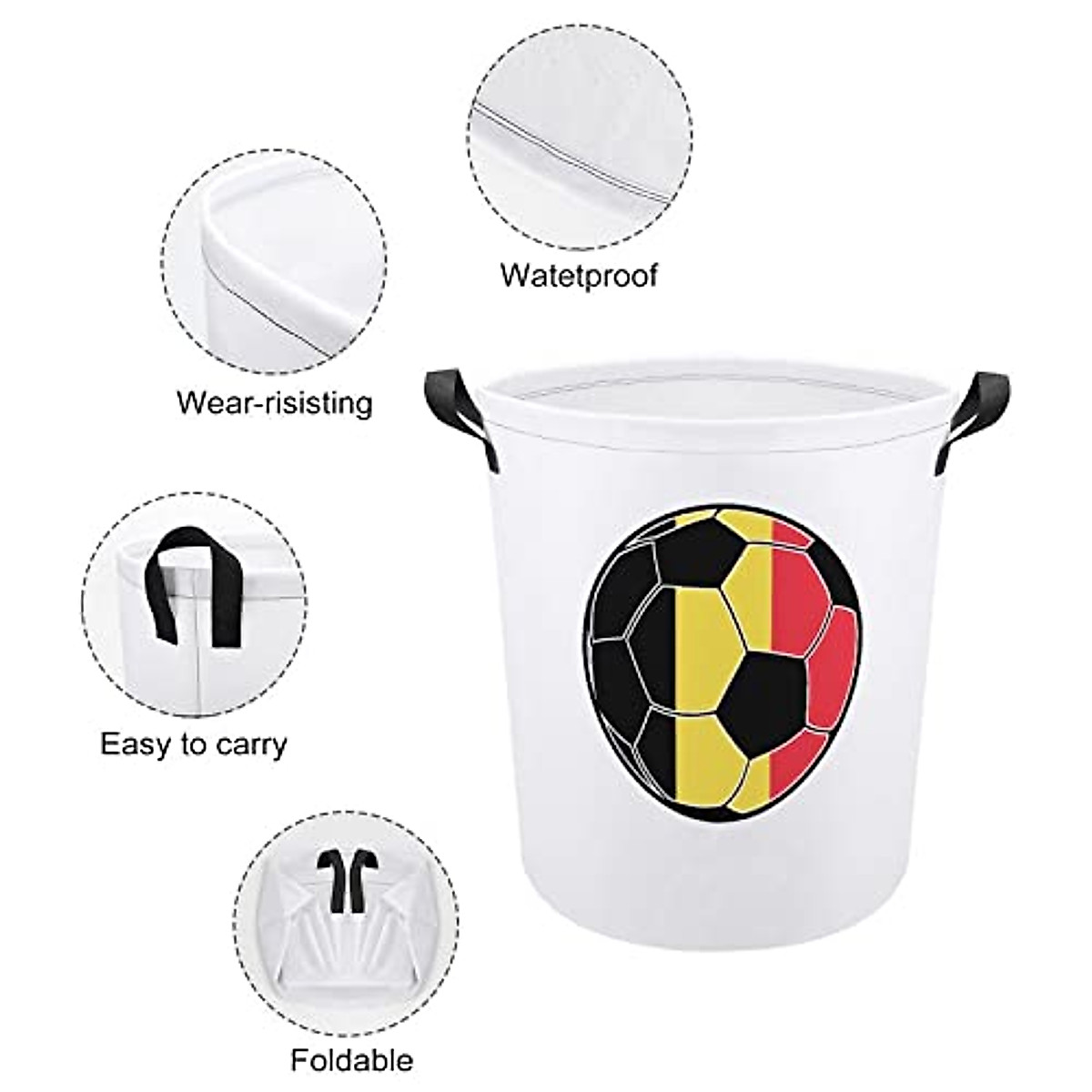 Belgium Soccer Large Laundry Basket Hamper Bag Washing with Handles for College Dorm Portable