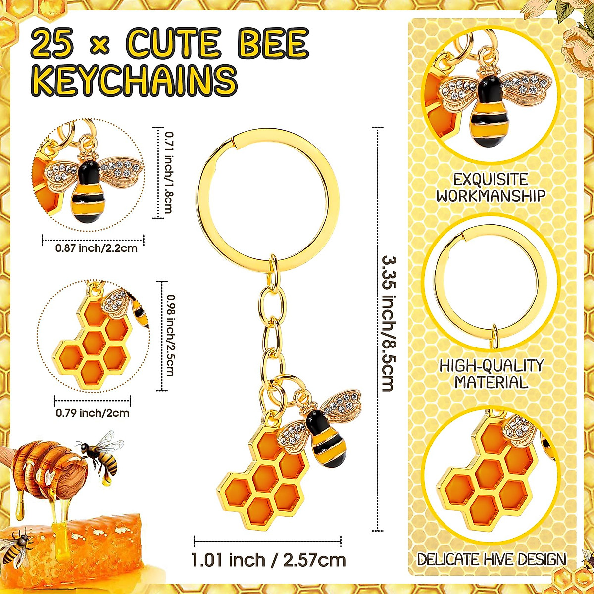 Landical 25 Sets Employee Appreciation Gift Cute Keychains Thank You Cards and Organza Bag Inspirational Gifts for Coworker (Bee)