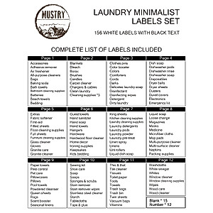 Mustry 156 Minimalist Laundry Labels for Jars Household Organization, Self-adhesive Stickers Easy to Peel Off and Reposition, Waterproof White Matte Stickers Include Reference Sheet for Quick Indexing