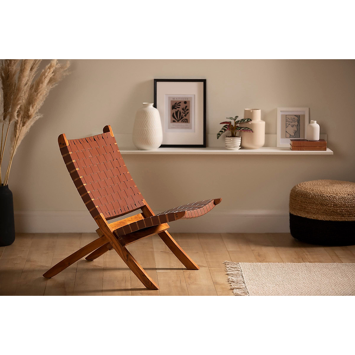 South Shore Balka Woven Leather Lounge Chair, Auburn