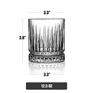 M-bay 12.5oz Vertical Stripes Whiskey Glasses Set of 4, Thick Bottom Cocktail Glasses with Luxury Box, Crystal Rock Glasses for Bourbon, Cognac, Vodka, Tequila, Scotch