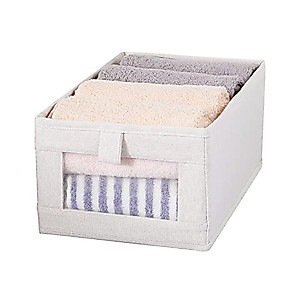LaMorée Fabric Storage Bin Box Rectangular Cotton Linen Storage Basket Cube with Thick PP Board Clear Mesh Window Foldable Decorative Nursery Home Office Organizer Container – Beige, Small