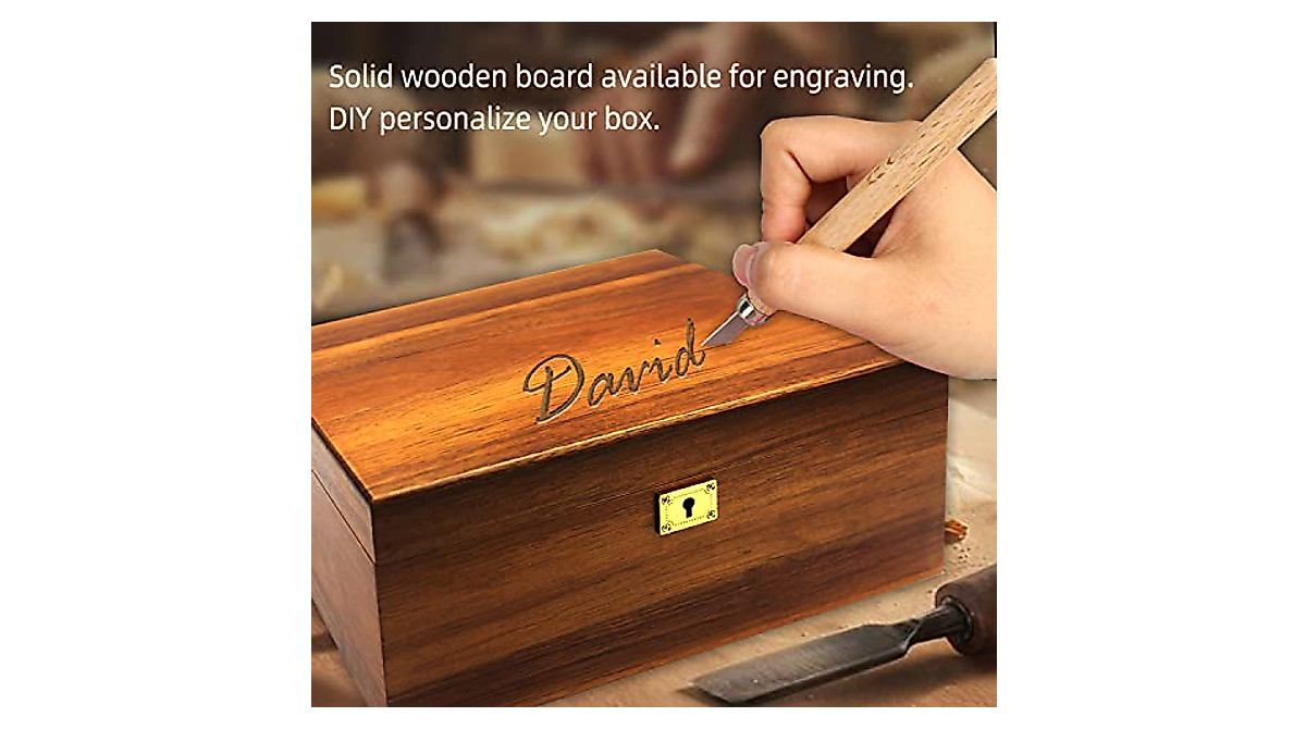 Premium Acacia Wooden Storage Box - Large Lockable Keepsake Chest