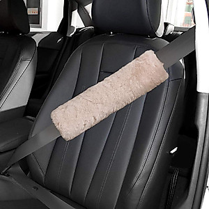 GAMPRO Seat Belt Pads Long 13 inch Faux Rex Rabbit Fur, Soft Comfortable Car Safety Seat Belt Strap Shoulder Pad for Adults and Children 2-Pack(Brown)