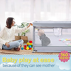 Baby Playpen Palopalo 71''x59'' Playard for Babies and Toddlers Extra Large Play Pen Baby Activity Center Mesh Baby Fence Infants Sturdy Safety Area All Wrapped Cushion & Anti-Slip Base, Gray