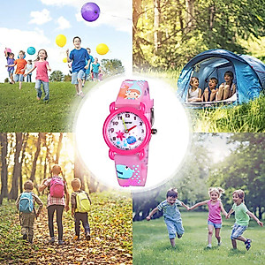 Kids Waterproof Watch, 3D Lovely Cartoon Watch for Girl and Boy-The Best Gift, Mermaid Red, strap