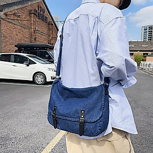 Canvas Messenger Bag Denim Shoulder Bag Hobo Tote Bag Casual Retro Crossbody Bag Large Capacity for Women and Men