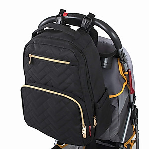 Baby Essentials Fisher-Price Signature Morgan Quilted Backpack Diaper Bag with Changing Pad, Stroller Clips, Laptop Compartment (Black)