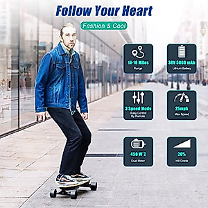 Caroma 900W Electric Skateboards with Remote, 28 MPH Top Speed E Skateboard, 16 Miles Range, 330 lbs Max Load, 12 Months Warranty, Electric Longboard for Adults Teens