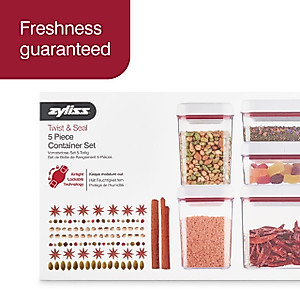 Zyliss Twist & Seal 5-Piece Storage Container Set - Airtight Food Storage Containers - Coffee, Sugar, Cereal, Flour, Pasta and Snack Containers - BPA-Free Food Storage - 5 Pieces