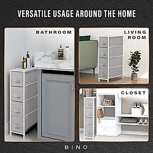 BINO 4-Drawer Narrow Fabric Dresser Storage Tower, Light Grey | Closet Organizer Unit | Bedroom Storage Organizer | Drawer & Dresser Furniture | Organizing Drawer for Nursery Hallway Entryway Room