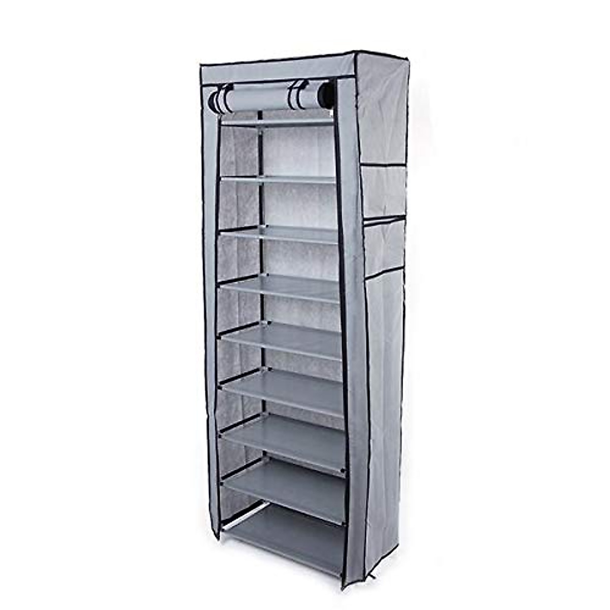 9 Tier Shoe Rack, Space Saving Portable Shoe Rack Storage Organizer, 10 Tiers 9 Lattices Non-Woven Waterproof Fabric Cover Shoe Rack (Grey, 10 Tiers 9 Lattices)