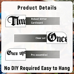 Pre-Strung Once Upon a Time Banner, Gothic Letter Bridal Shower Party Bunting Sign, Funny Wedding Engagement, Birthday, Bachelorette Party Decors Supplies Black Glitter