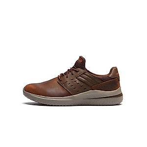 Skechers Men's Delson 3.0-Ezra Leather Bungee Lace Slip On Sneaker, Brown, 10.5