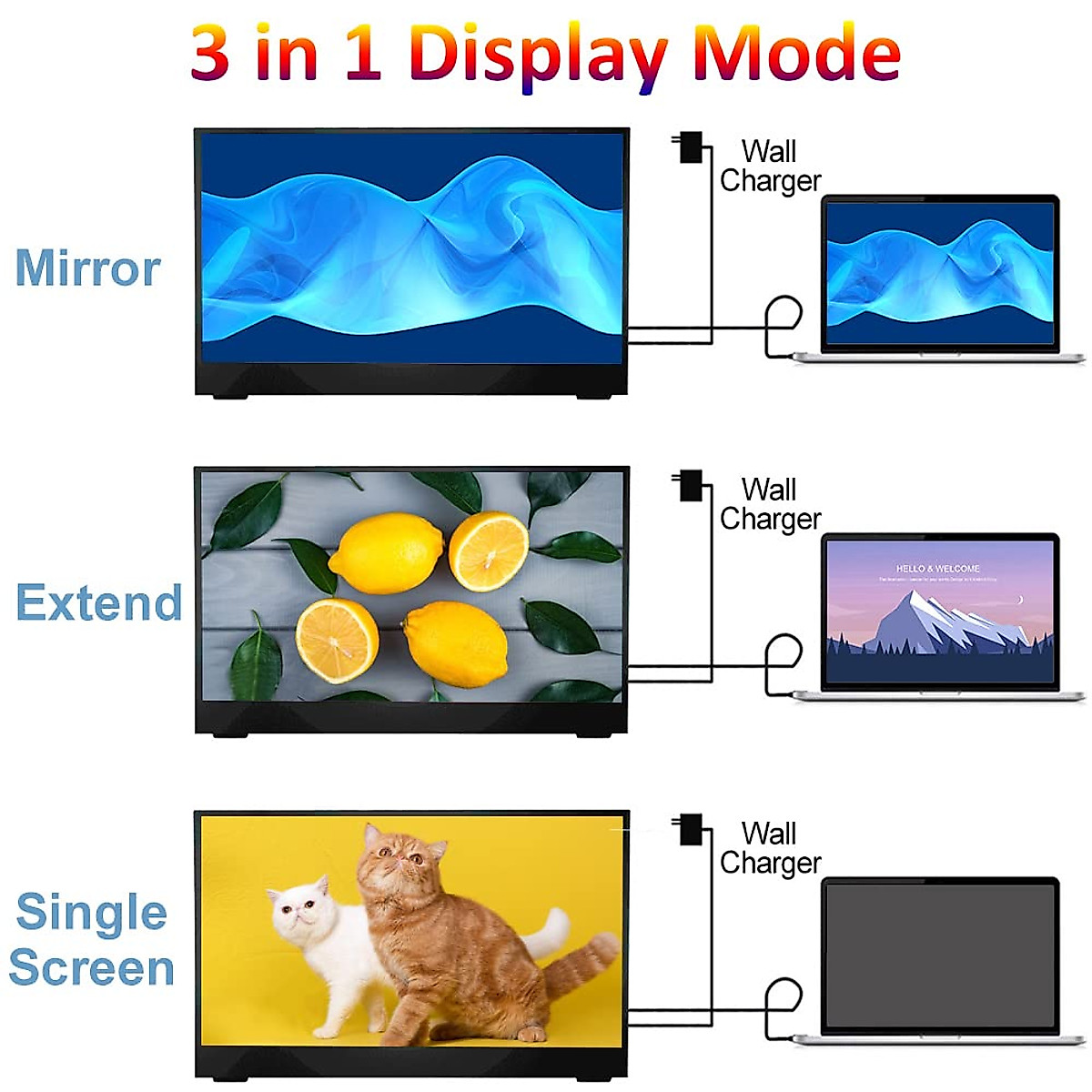 HONGO Touchscreen Portable Monitor for Laptop Computer Travel Monitor HDMI USB C FHD 1080P 14” Dual Screen with Speakers for Macbookpro Phone Switch