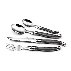 Amefa Lou Laguiole Tradition 24pc Flatware set, 18/0 Stainless Steel, Anthracite Grey