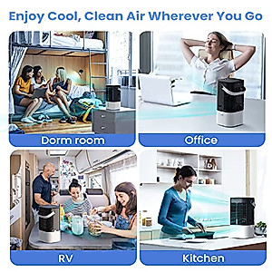 Portable Air Conditioners Fan - Mini AC & Air Cooler Fan with 2 Cool Mist & 3 Speeds, 7 Night Light & Timer - Personal Table Air Conditioners Fan with Humidifier for Office, RV, Camping, Dorm Room