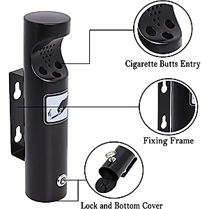 Wall Mounted Outdoor Stainless Steel Cigarette Butt Receptacle (Black, 1pcs)