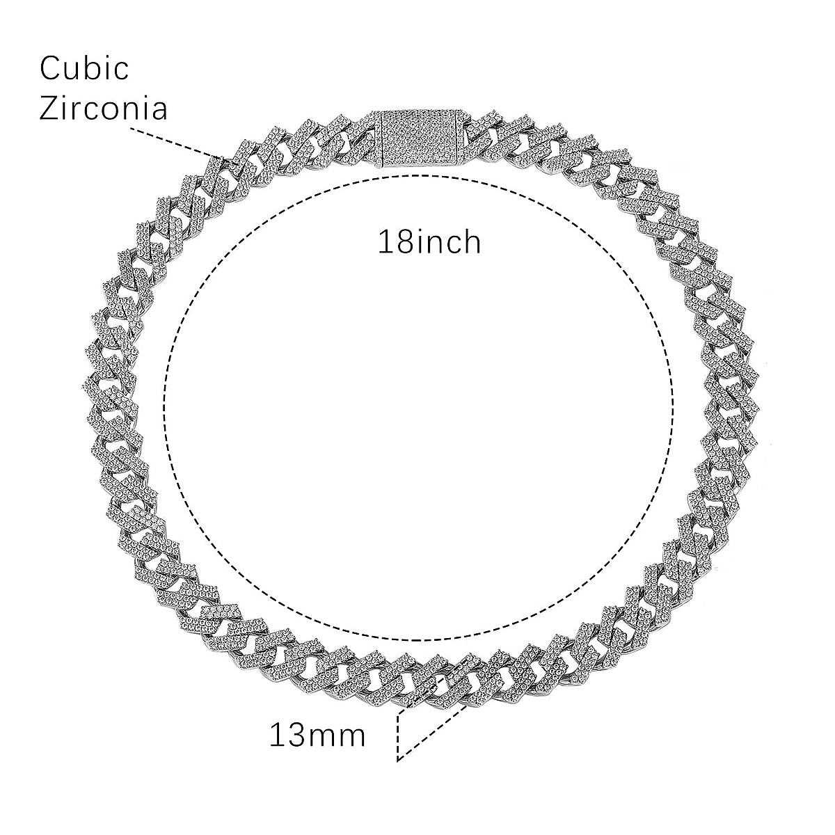 Gemsme Full Iced Out Cubic Zirconia Cuban Link Chain Hip Hop 18K White Gold Plated Miami Cuban Link Chain Necklace for Men Women (22 Inch)