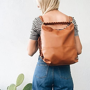 Humble Hilo Braided Vegan Leather Convertible Backpack/Tote Bag. Backpack & Tote Bag in One, Spacious Shoulder Bag. Cute & Functional. (Cognac)