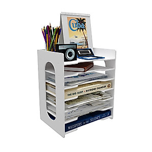 Natwind Office 7 Tiers File Paper Organizer for Desk Desktop White File Holder Office Desk Organizer Mail Letter Tray & Paper Sorter Document Notebooks Storage Rack for Home Office School Classroom