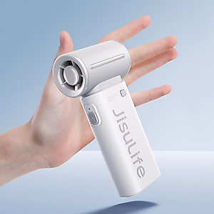 JISULIFE Turbo Hand Fan - 2024 Ultra Power Pocket Fan, Unique Sleek Design, Mini Handheld Fan with 5 Speeds, Lanyard, USB Rechargeable Portable Fan for Travel,Women,Men, Mini Fan Game Changer (Grey)