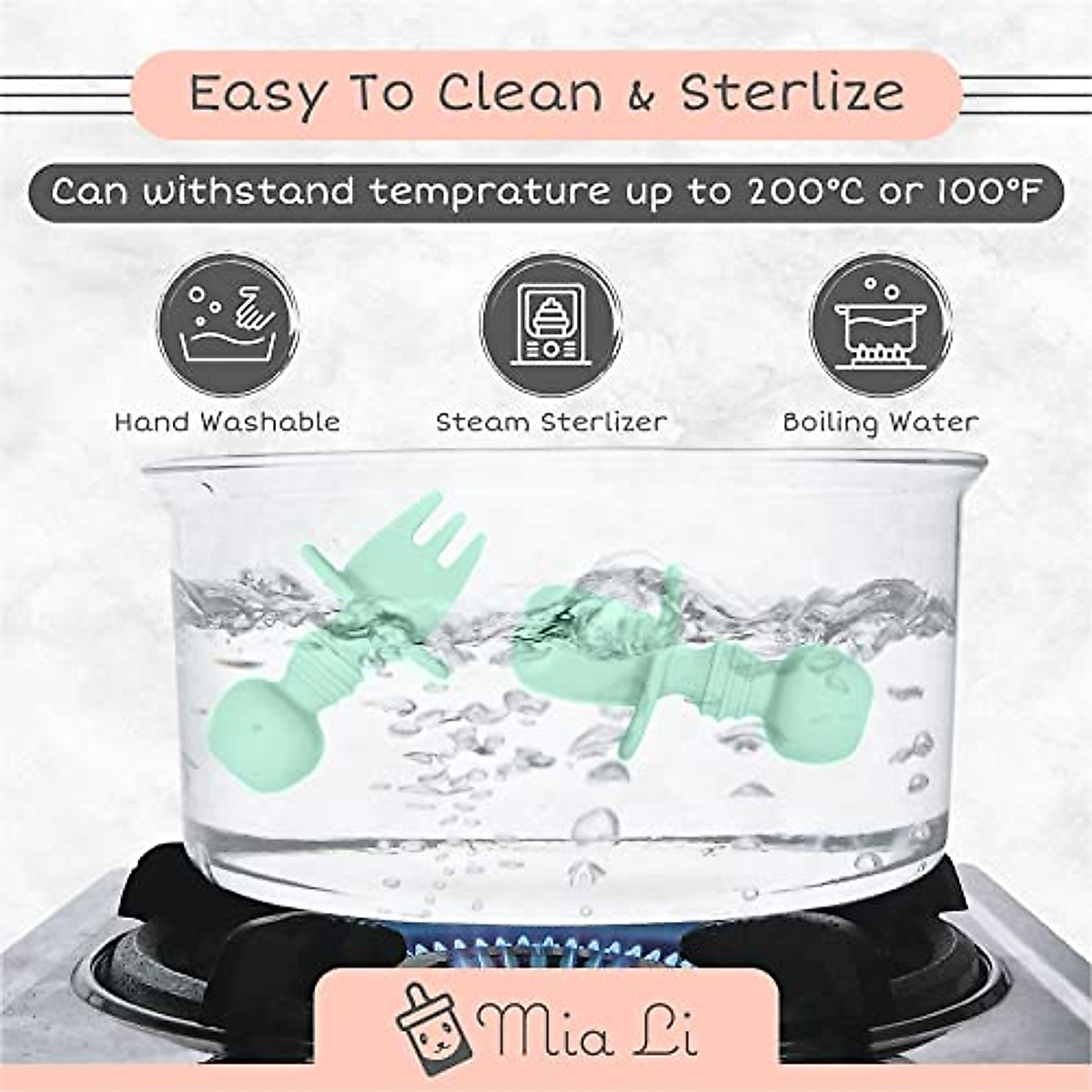 Mia Li Toddler Utensils Set - First Training Self Feed Silicone Baby Utensils - Bpa Free Anti-Choke Baby Spoon and Toddler Fork Utensils Set -100% Food Grade Toddler Spoons and Forks