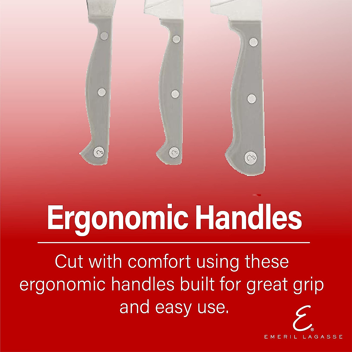 Emeril 3-Piece Specialty Cutlery Kitchen Knife Set (6.5" Nakiri, 5.5" Prep, & 4.75" Spreader Knives) (Grey)