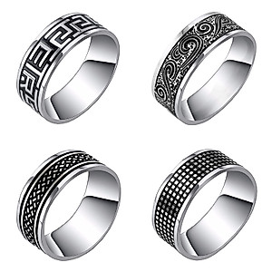 Supra Diamanto 4PCS Plain Band Rings for Men Stainless Steel Rings for Men Wedding Ring wedding totem Rings for Men Silver Vintage Ring Set Anxiety Ring Fidget Size 7-12