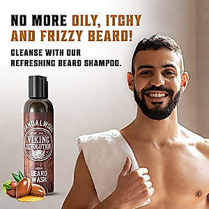 Beard Wash & Beard Conditioner Set w/Argan & Jojoba Oils - Softens & Strengthens - Natural Sandalwood Scent - Beard Shampoo w/Beard Oil (5oz)