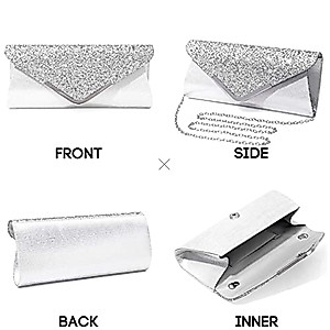 Yokawe Clutch Purses for Women Sequin Evening Bag Glitter Envelope Handbags for Party Wedding Prom Formal (Silver)
