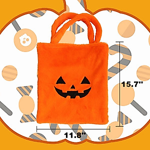 Hooin Halloween Candy Bags. 15.7'' X 11.8'' Large Soft Plush Trick or Treat Tote Bags.Pack of 2 (Pumpkin & Black Cat)