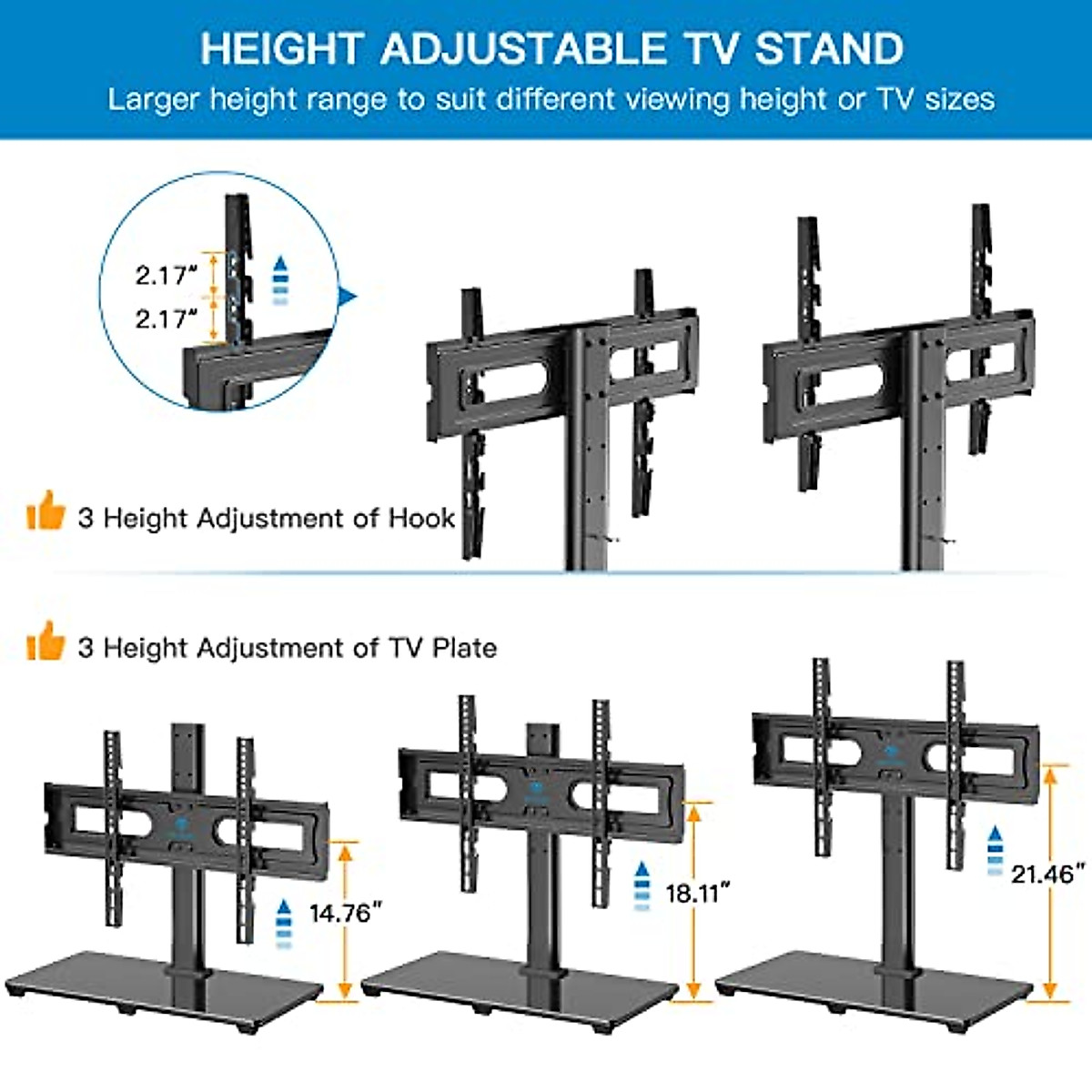 PERLESMITH Universal TV Stand Table Top TV Base for 37-75 inch LCD LED OLED 4K Flat Screen TVs-Height Adjustable TV Mount Stand with Tempered Glass Base, VESA 600x400mm, Holds up to 99lbs PSTVS11