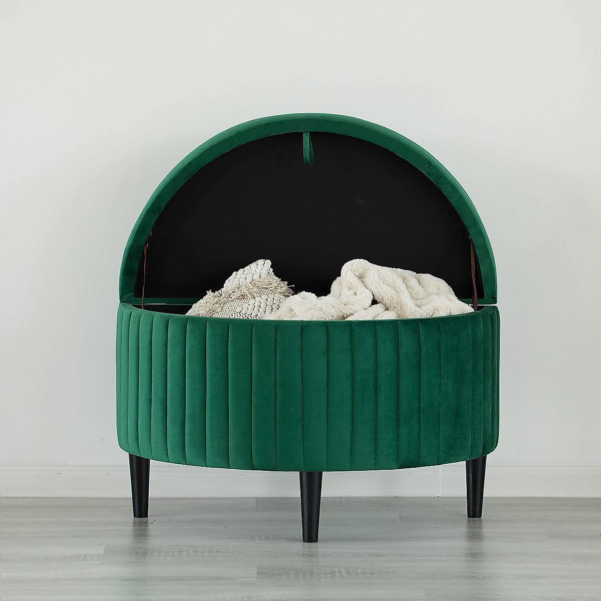 Half Moon Modern Velvet Tufted Storage Ottoman Bench, Green