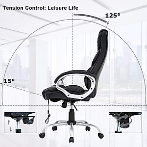 Home Office Chair Massage Desk Chair Ergonomic Computer Chair with Lumbar Support Headrest Armrest High Back Task Chair Rolling Swivel PU Leather Executive Chair for Women Adults, Black