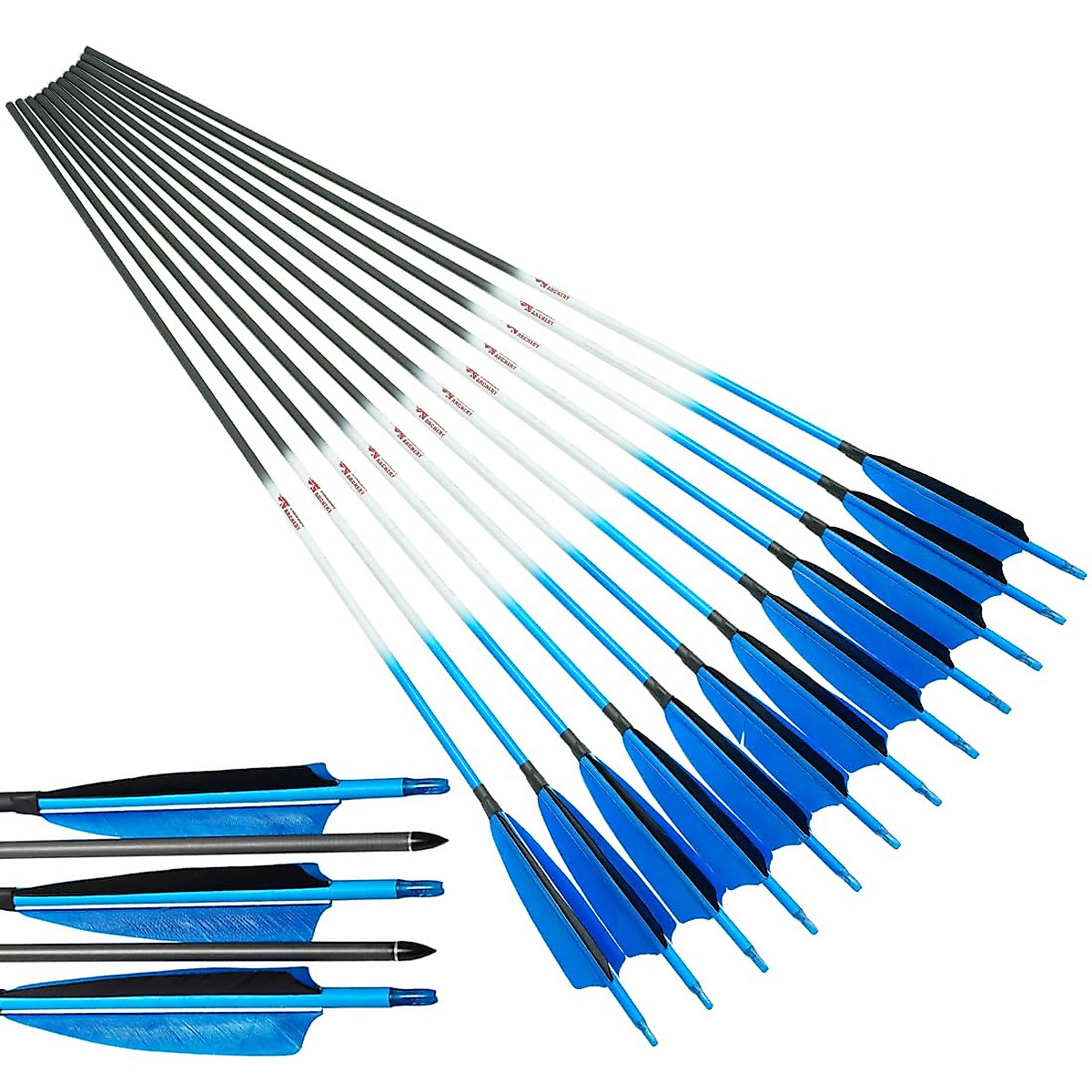 Linkboy Archery Carbon Arrows Hunting Practice Target Arrows Fluorescent with Removable Tip for Compound Recurve Long Bows, Spine 250 300 340 400 500 600 700 800, Pack of 6/12PCS