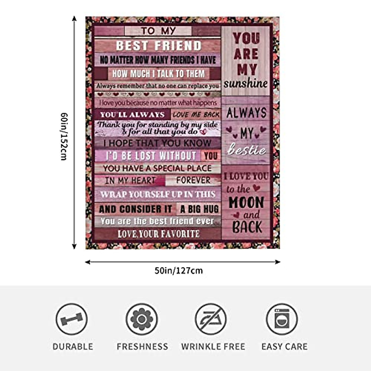 Best Friend Throw Blanket Friendship Gifts for Women Friends Happy Birthday Best Friend Blankets for Her Thanksgiving Christmas Blanket Throw Soft 60" x 50"