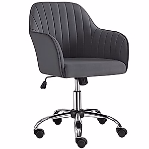 Yaheetech Modern Velvet Desk Chair Soft Height-Adjustable Swivel Computer Chair for Makeup Room Living Room Bedroom Soft Upholstered Office Chair Gray