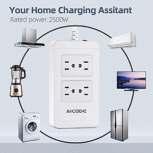 Surge Protector Power Strip with USB,4 Spaced Outlets Extension Board &4 Ports USB Charger(2.4Ax4), 6 ft Long Extension Cord, 1700J, 2500W, 100-240V, White for Home/Office/School by AICODE