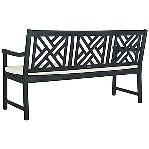 Safavieh PAT6738K Outdoor Collection Bradbury Grey 3 Seat Bench, Dark Slate Gray/Beige