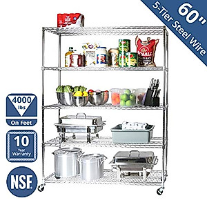 Seville Classics UltraDurable Heavy Duty NSF Solid Steel Wire Rack Storage Unit Organizer for Garage, Warehouse, Office, Restaurant, Classroom, Kitchen, 5-Tier Shelving, 60" W x 18" D